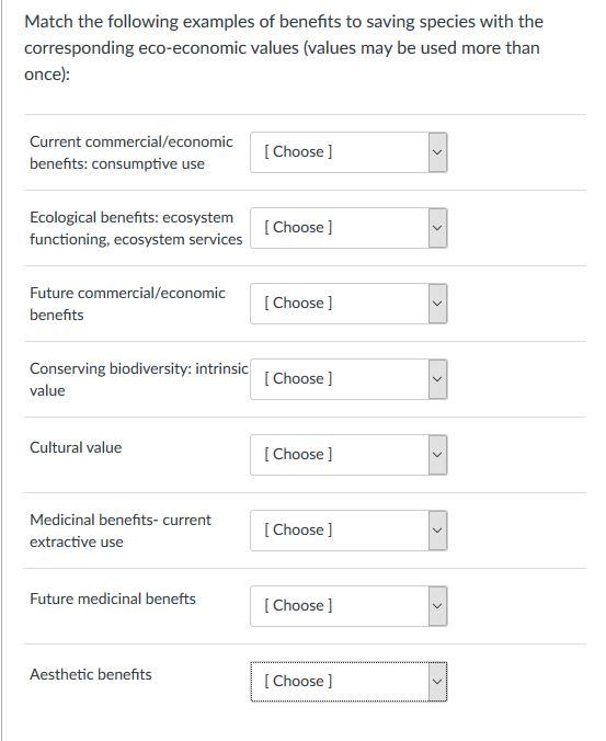 Solved Available answer choices for all are: A. Direct use | Chegg.com