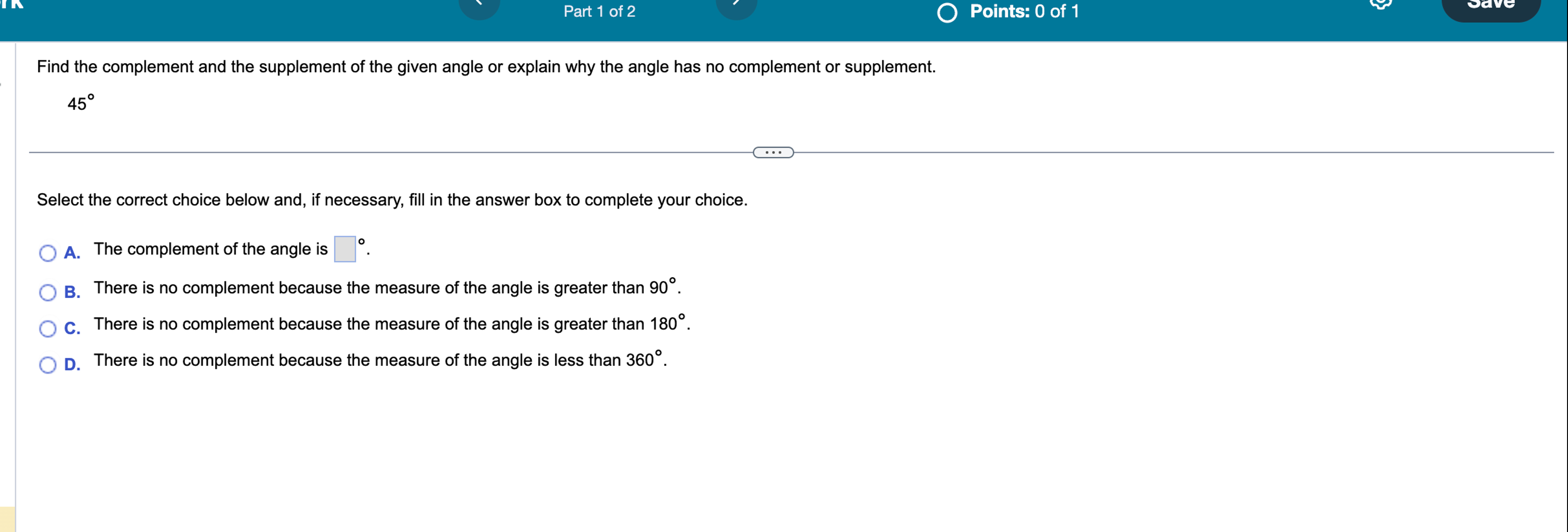 Solved Find the complement and the supplement of the given | Chegg.com