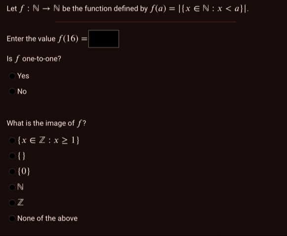 Solved Let f:N → N be the function defined by f(a) = l{ x | Chegg.com