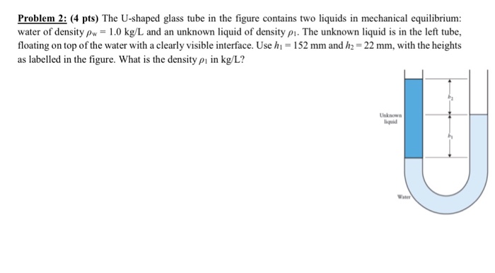 Solved Problem 2: (4 pts) The U-shaped glass tube in the | Chegg.com