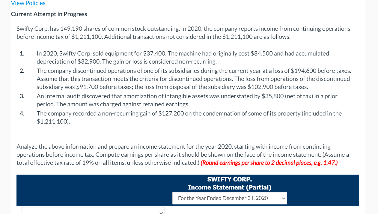 Solved View Policies Current Attempt in Progress Swifty | Chegg.com