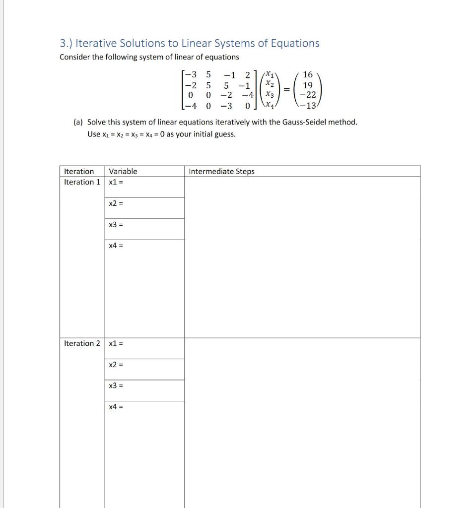 Solved 3.) Iterative Solutions to Linear Systems of | Chegg.com