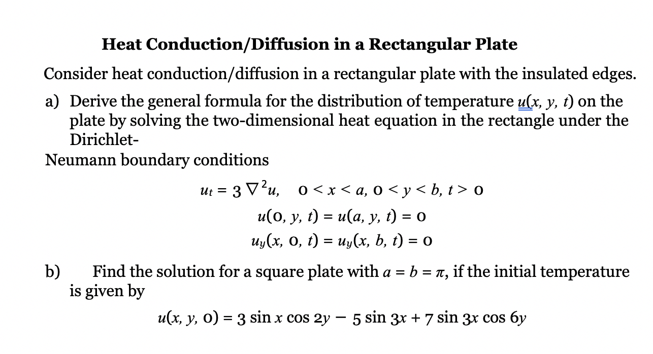 Solved Heat Conduction/Diffusion in a Rectangular Plate | Chegg.com