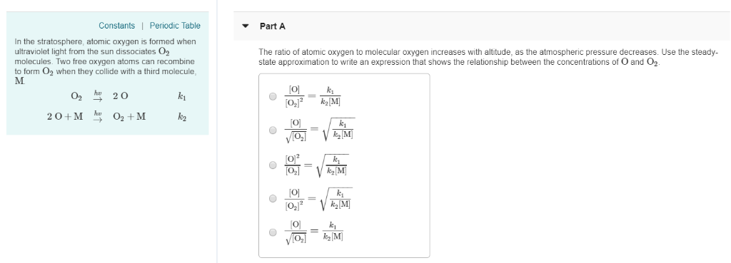 Solved Constants| Periodic Table Part A In the stratosphere, | Chegg.com