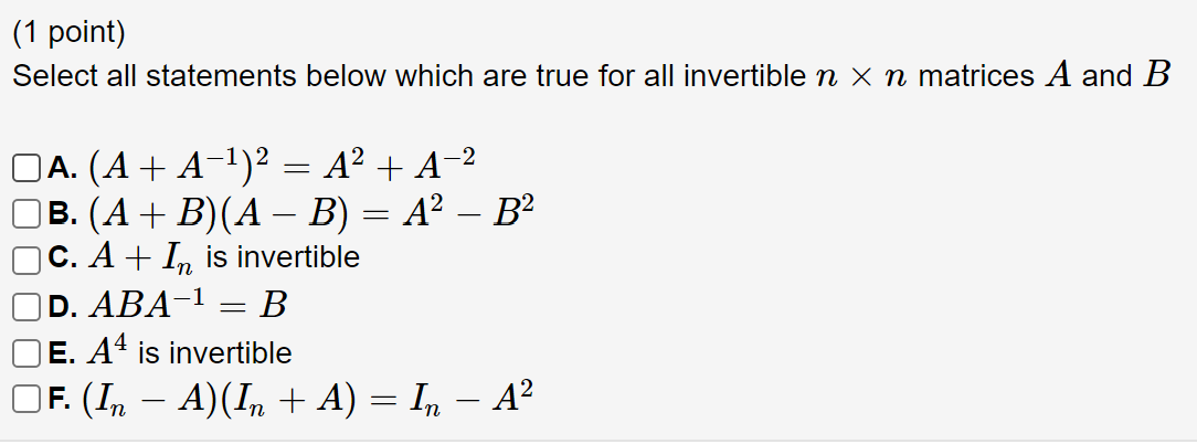 Solved (1 point) Select all statements below which are true | Chegg.com
