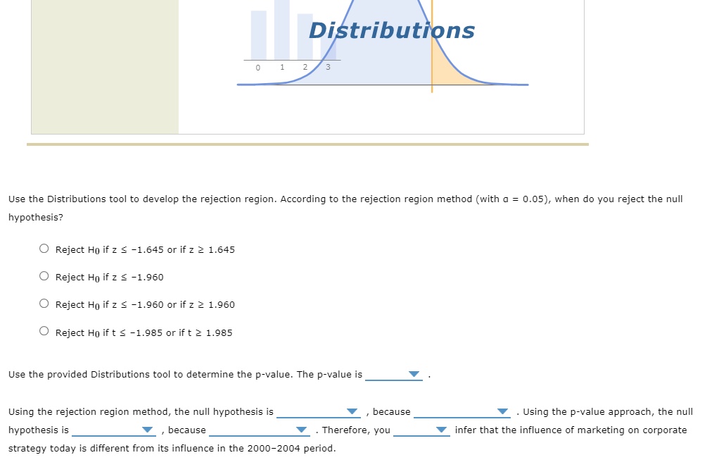 Solved Use the Distributions tool to develop the rejection | Chegg.com