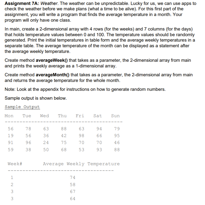 Solved Assignment 7A: Weather. The weather can be | Chegg.com