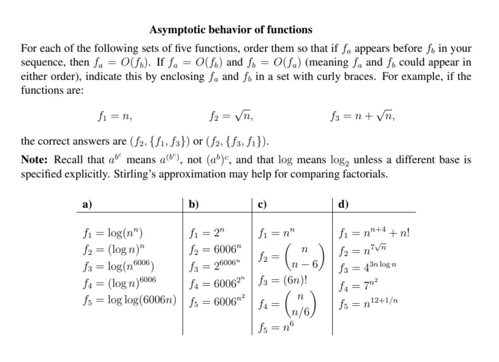 Solved Asymptotic behavior of functions For each of the | Chegg.com