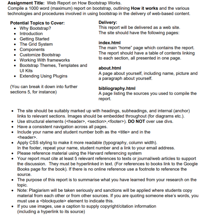 Assignment Title: Web Report on How Bootstrap Works. | Chegg.com