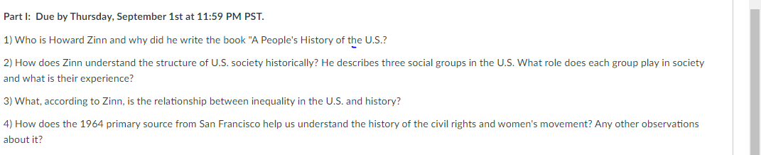 Solved Part I: Due by Thursday, September 1 st at 11:59 PM | Chegg.com