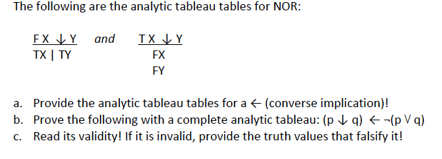 Solved The following are the analytic tableau tables for | Chegg.com
