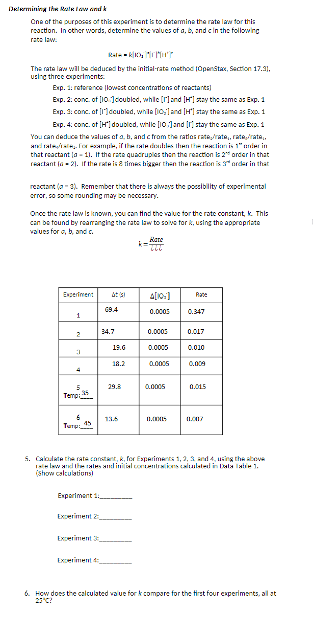 Solved Determining the Rate Law and kOne of the purposes of | Chegg.com
