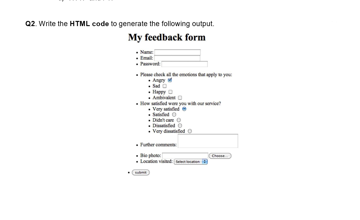 Solved yenerate the following output. My feedback form - | Chegg.com