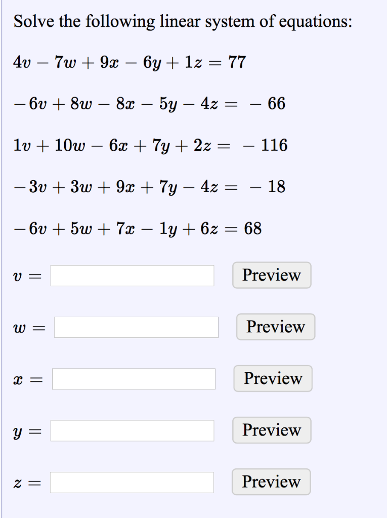 Solved Solve the following linear system of equations: 4v | Chegg.com