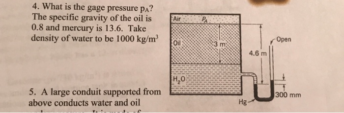 Solved What is the gage pressure pA? The specific gravity of | Chegg.com