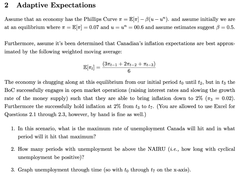 2 Adaptive Expectations Assume that an economy has | Chegg.com