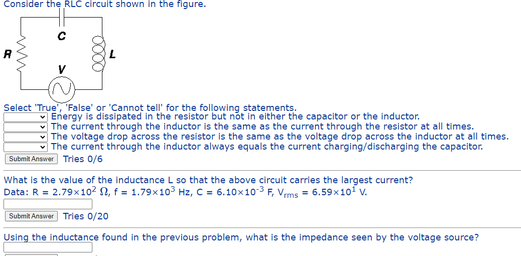 Solved Consider the RLC circuit shown in the figure. Select | Chegg.com