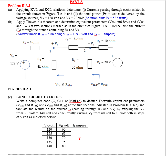 Solved PART A Problem II.A.1 (a) Applying KVL and KCL | Chegg.com