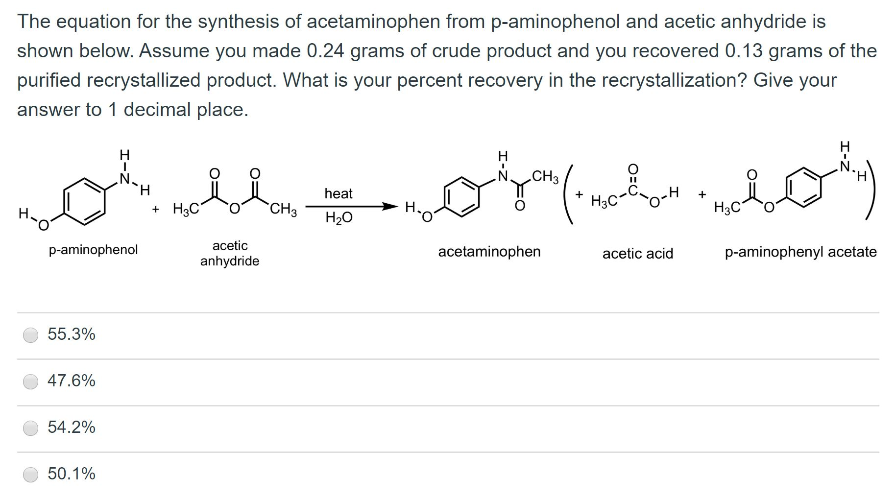 Solved The equation for the synthesis of acetaminophen from | Chegg.com