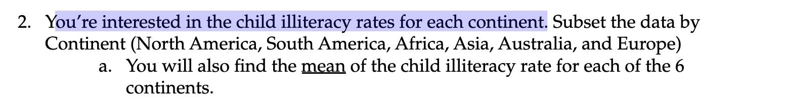 Solved How would I write the code to subset the data as | Chegg.com