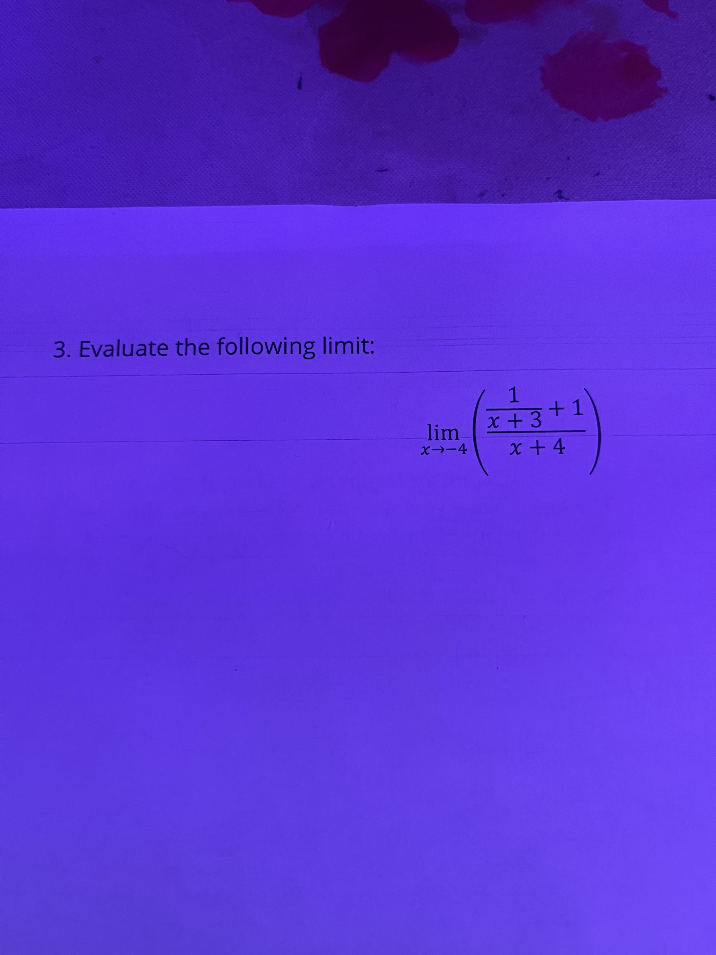 Solved Evaluate the following limit:limx→-4(1x+3+1x+4) | Chegg.com
