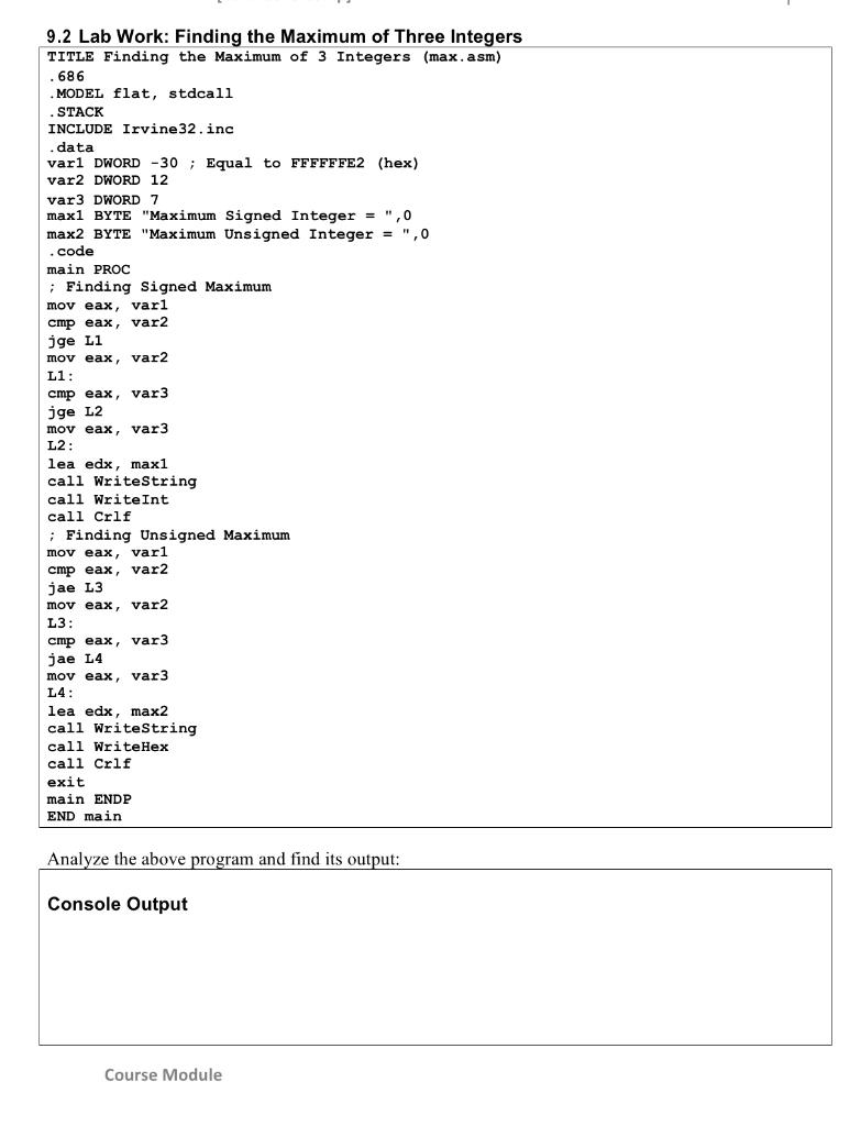 Solved 9.2 Lab Work: Finding the Maximum of Three Integers | Chegg.com