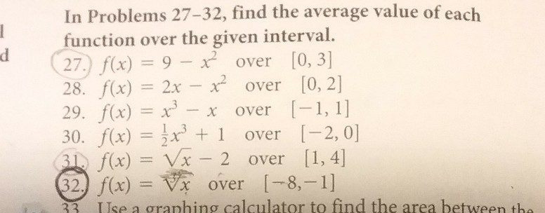 Solved In Problems 27-32, find the average value of each | Chegg.com