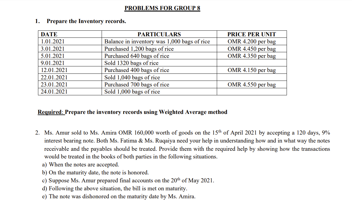 Solved PROBLEMS FOR GROUP 8Prepare the Inventory | Chegg.com