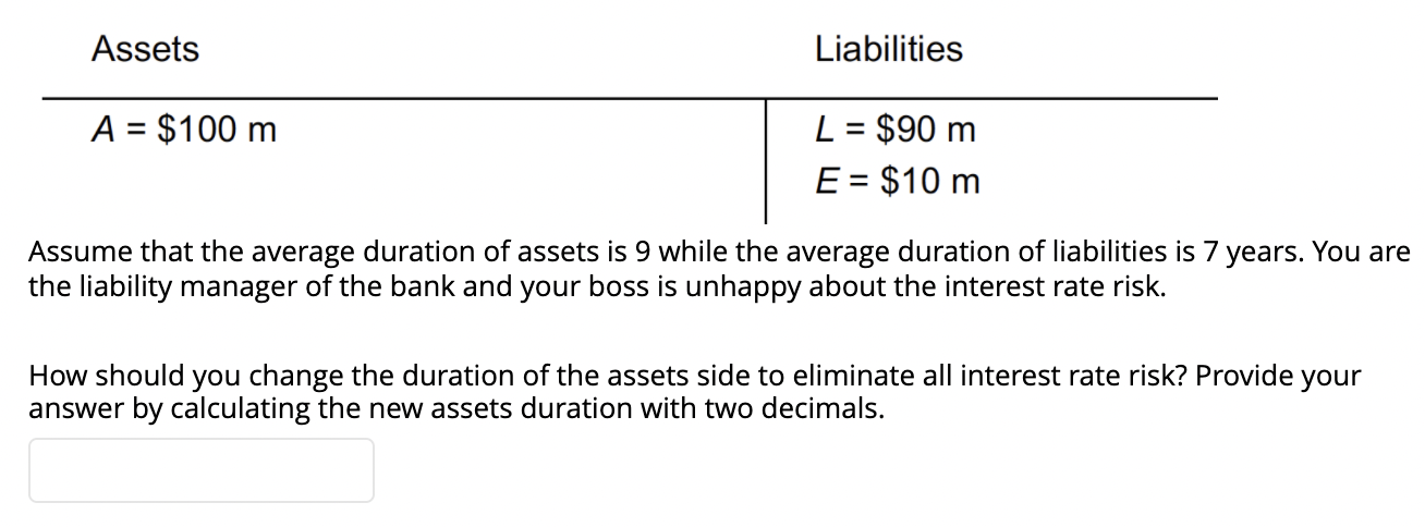 Solved Assets Liabilities A = $100 m L = $90 m E = $10 m | Chegg.com