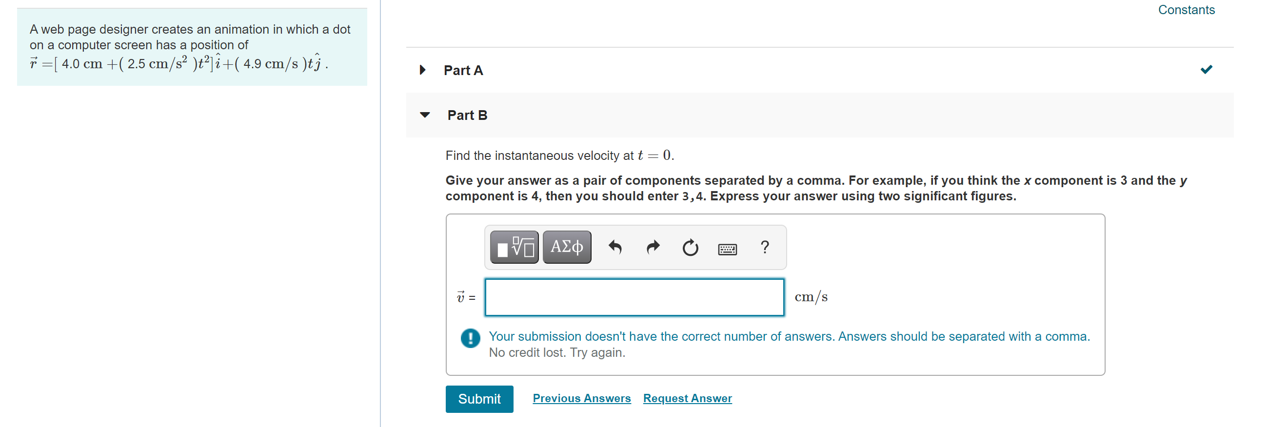 Solved Constants A web page designer creates an animation in | Chegg.com