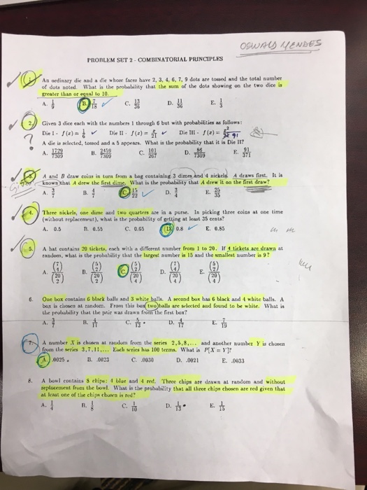 Solved PROBLEM SET 2 COMBINATORIAL PRINCIPLES An ordinary | Chegg.com