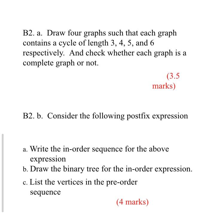 Solved B2. a. Draw four graphs such that each graph contains | Chegg.com