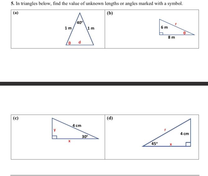 [Solved]: 5. In triangles below, find the value of unknown