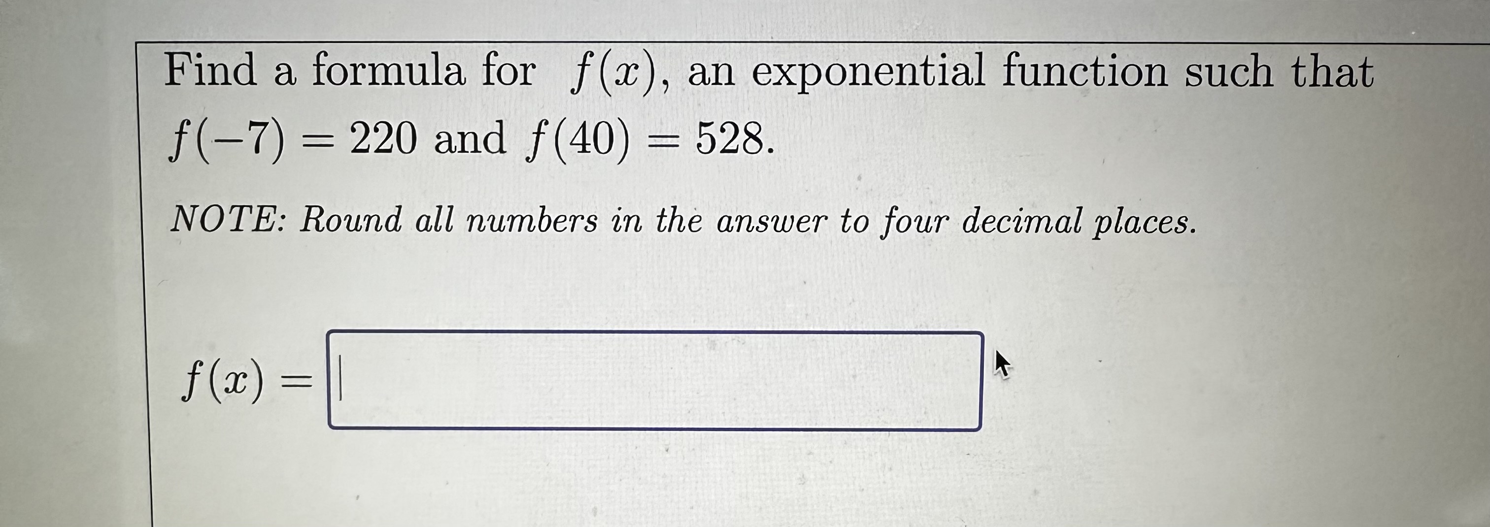 Solved Find a formula for f(x), an exponential function such | Chegg.com