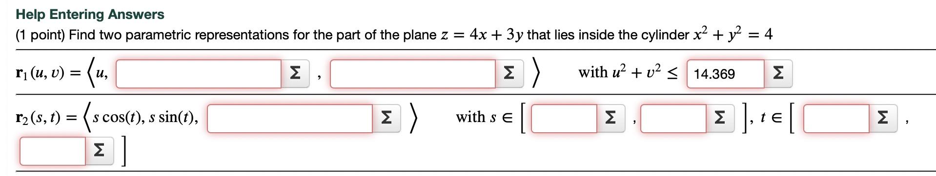 Solved Help Entering Answers (1 point) Find two parametric | Chegg.com