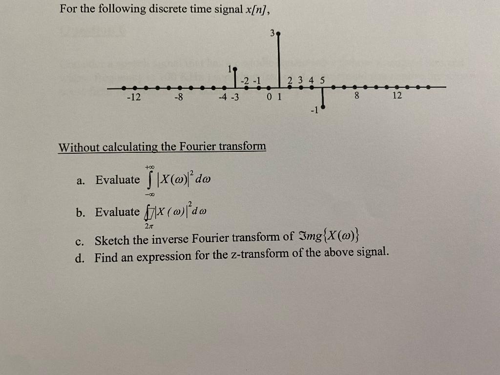 Solved For the following discrete time signal x[n], Without | Chegg.com