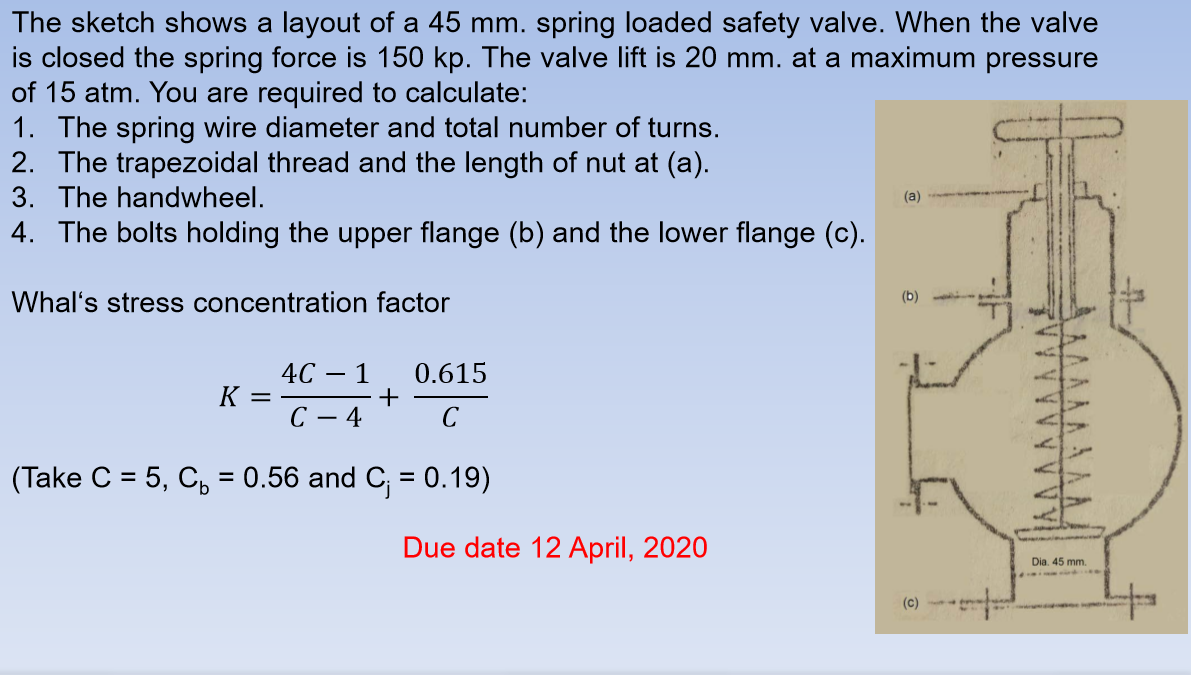 The sketch shows a layout of a 45 mm. spring loaded | Chegg.com