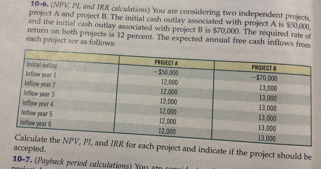 Solved 10-6. (NPV, PI, and IRR calculations) You are | Chegg.com