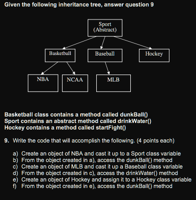 Solved Given the following inheritance tree, answer question | Chegg.com