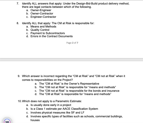 Solved 3. [See "General Conditions for Design-Build" in | Chegg.com