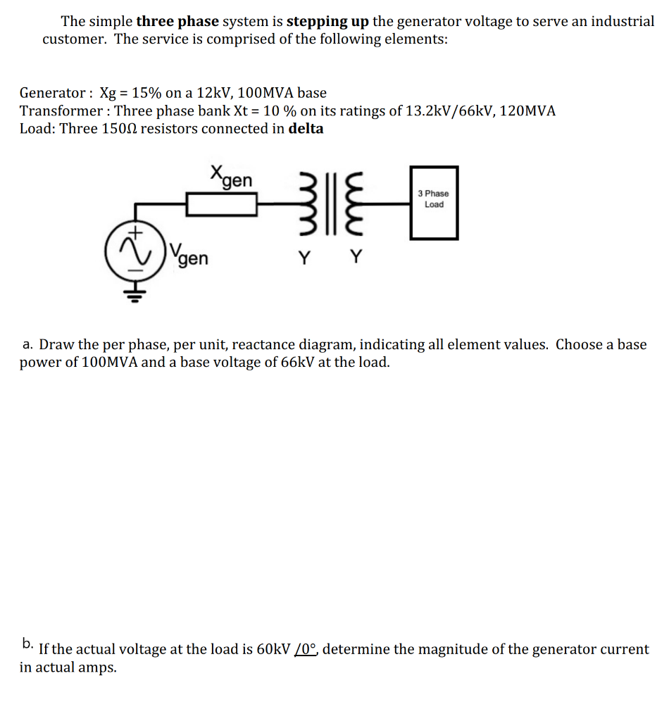 Solved The simple three phase system is stepping up the | Chegg.com