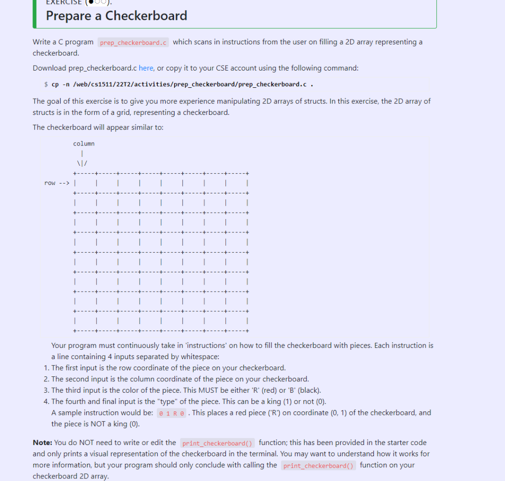 Solved CISE Prepare a Checkerboard Write a C program | Chegg.com