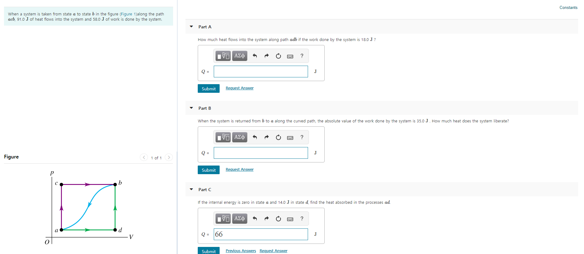 Solved Constants When a system is taken from state a to | Chegg.com