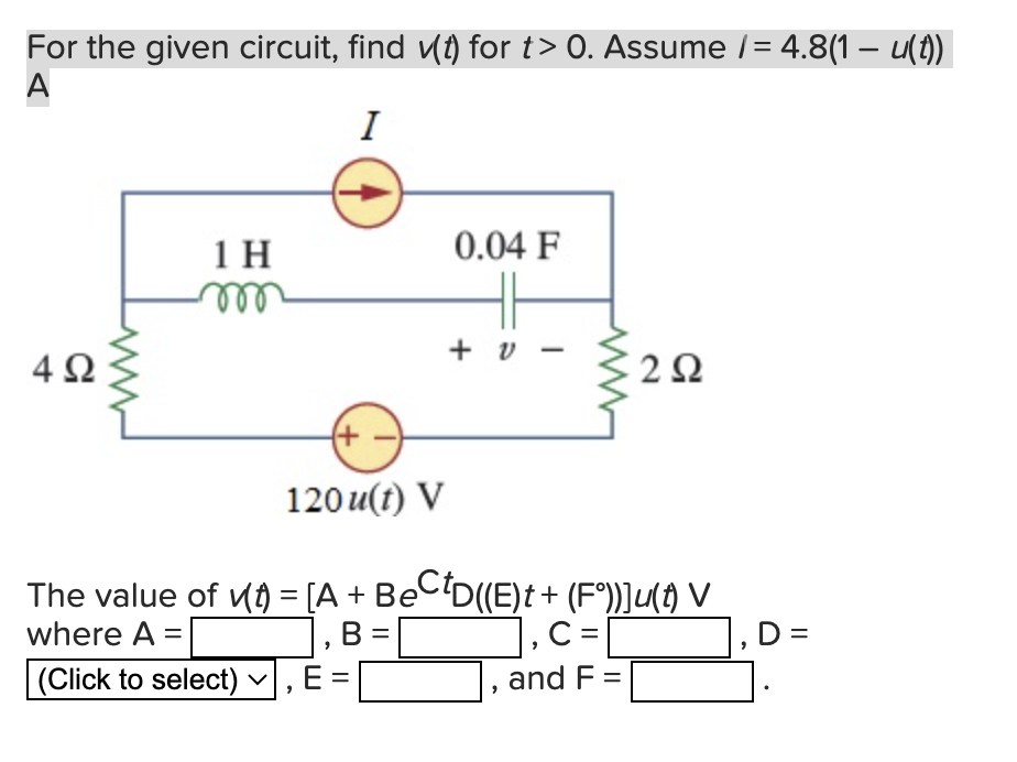 Solved For the given circuit, find \\( v(t) \\) for \\( t>0 | Chegg.com
