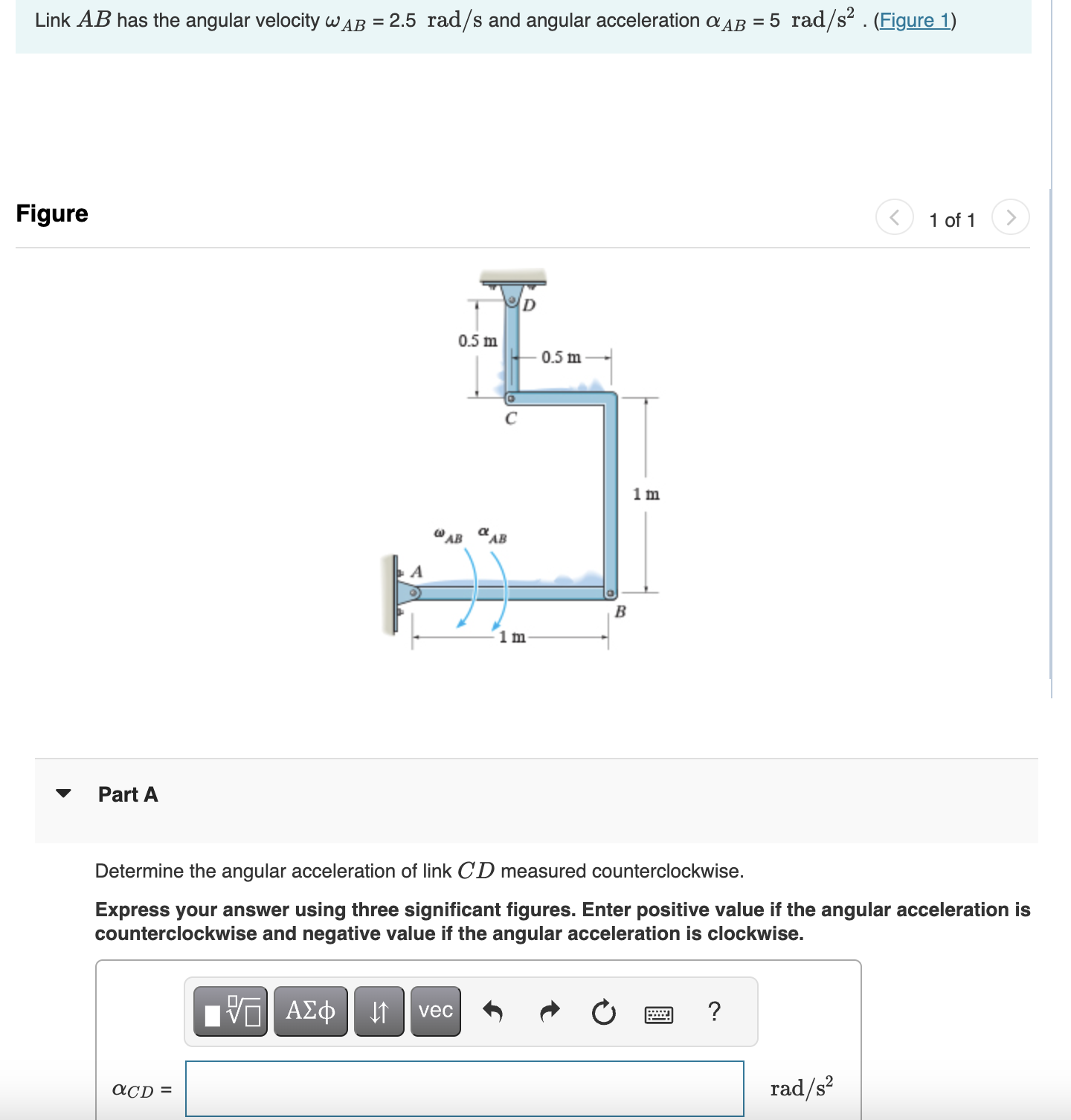 Solved Link AB ﻿has the angular velocity ωAB=2.5rads ﻿and | Chegg.com