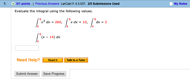 Solved 7. 0/1 points| Previous Answers LarCalc11 4.3.037. | Chegg.com