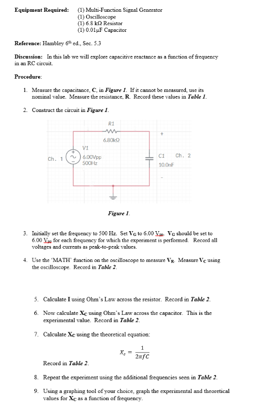 Solved Equipment Required 1 Multi Function Signal 