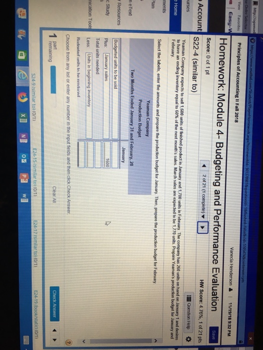Solved yes Homework: Module 4- Budgeting and Performance | Chegg.com
