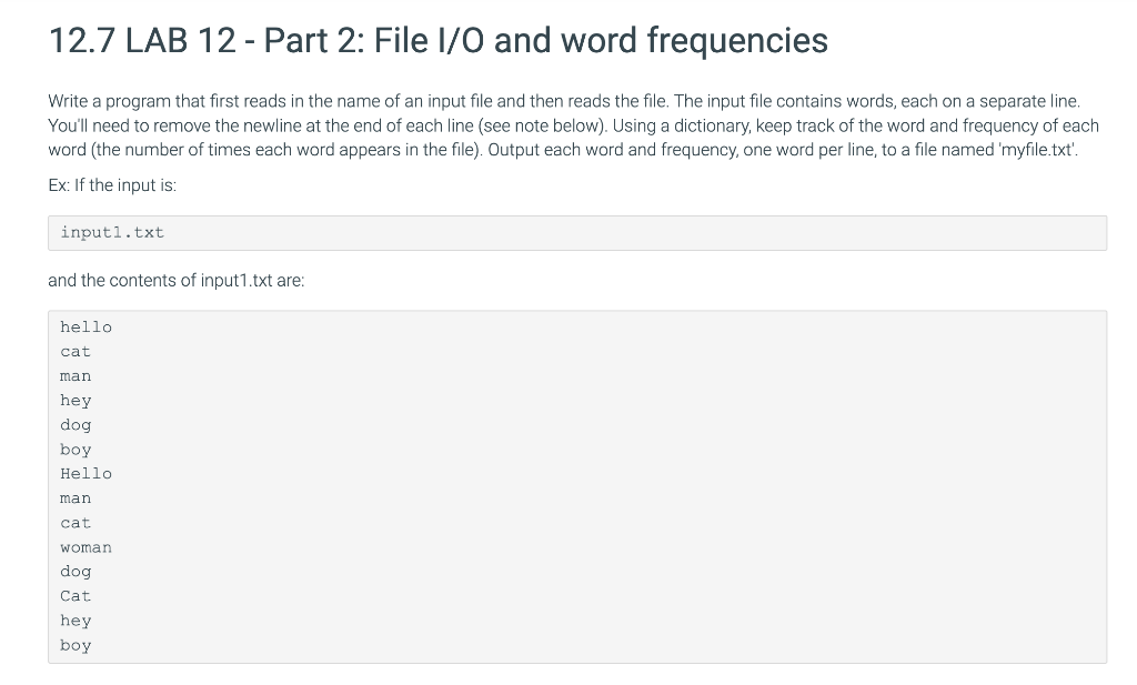 Solved 12.7 LAB 12 - Part 2: File 1/0 and word frequencies | Chegg.com