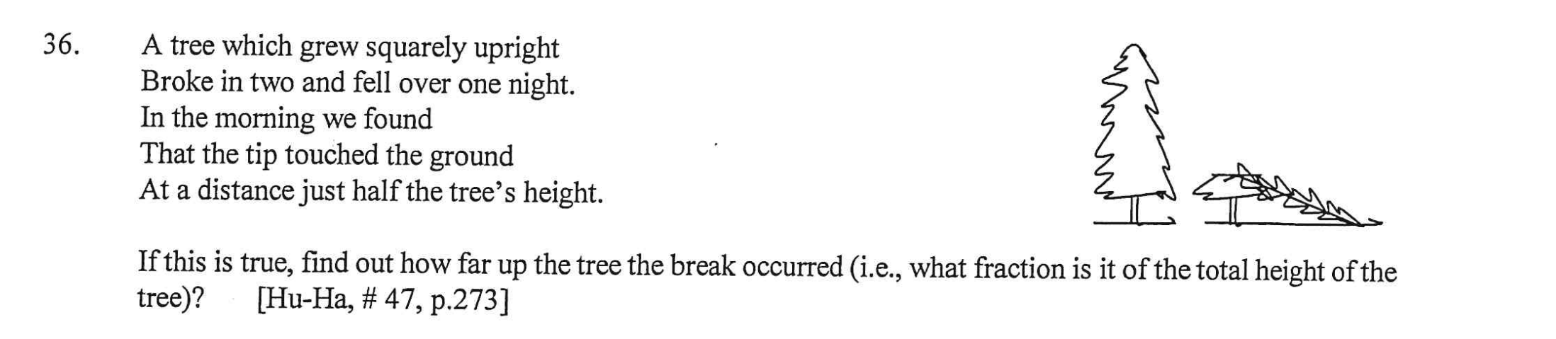 Solved 36. A tree which grew squarely upright Broke in two | Chegg.com